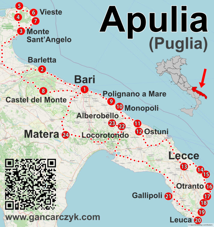 Пулия (Puglia) – забележителности, разглеждане с кола, маршрути, карта ...