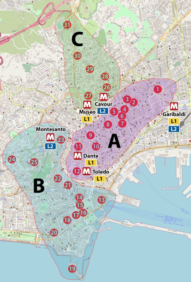 Неапол Най популярни атракции карта план за разглеждане на забележителности паметници