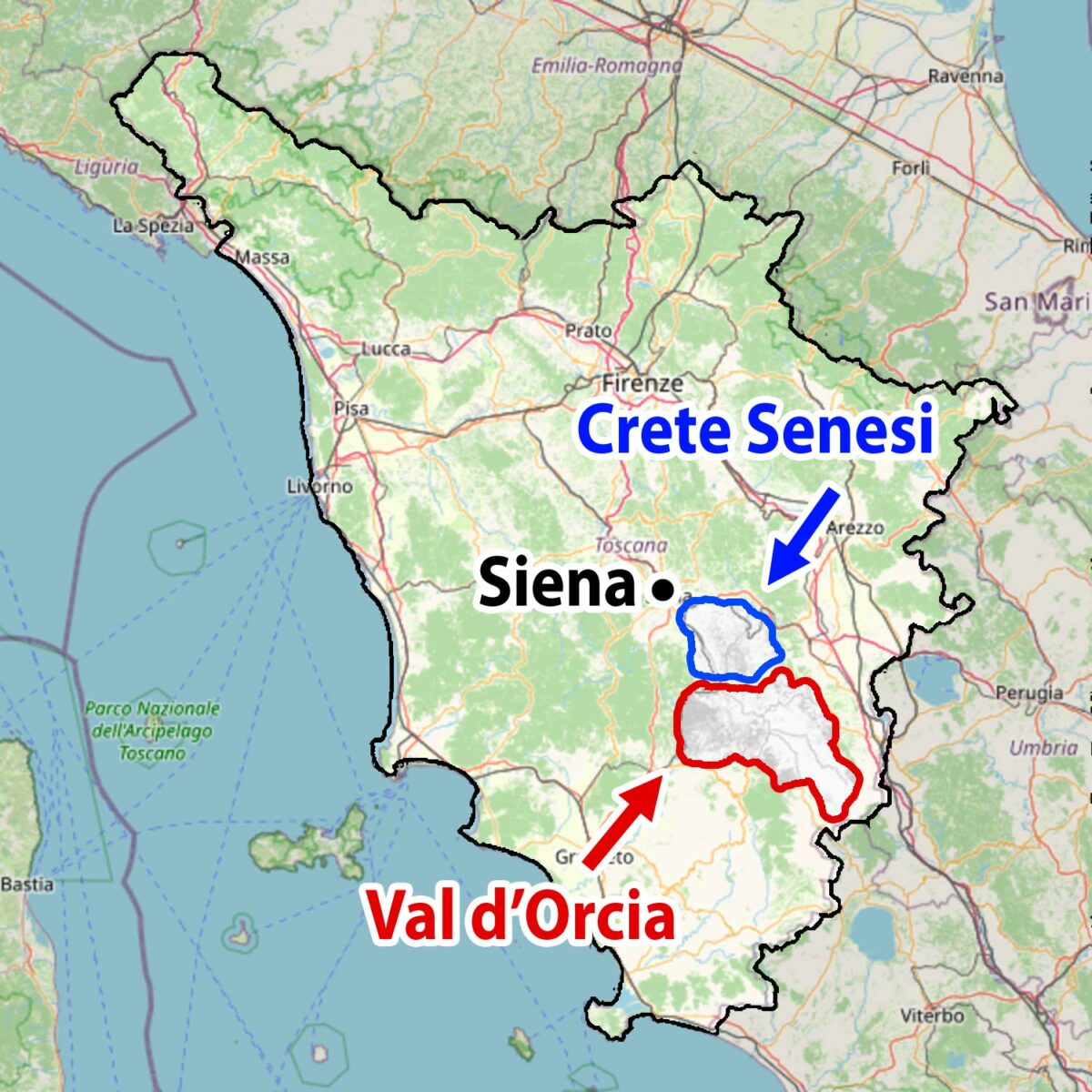 Val d'Orcia (map) – the most beautiful viewpoints in Tuscany – What to ...