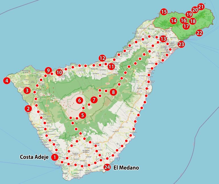 Tenerife: de største attraktioner (kort, sightseeingplan, stier ...
